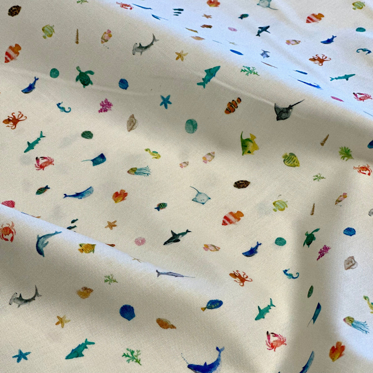 Wee Blue Bell Sea Treasures White Sand Craft Fabric – Bluebellgray