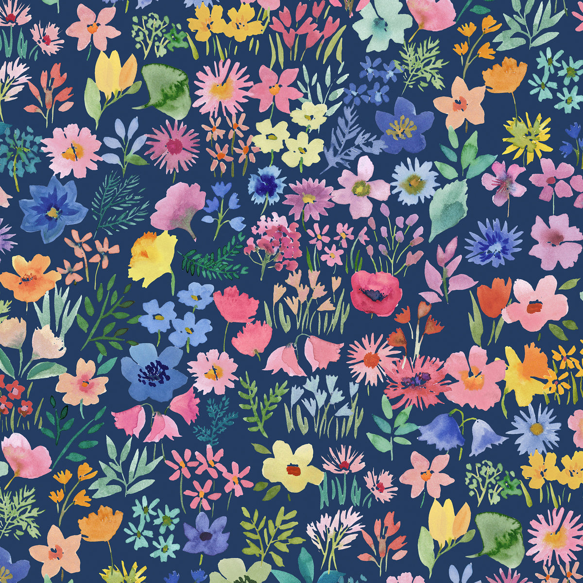 Flower Library Navy Craft Fabric - Bluebellgray